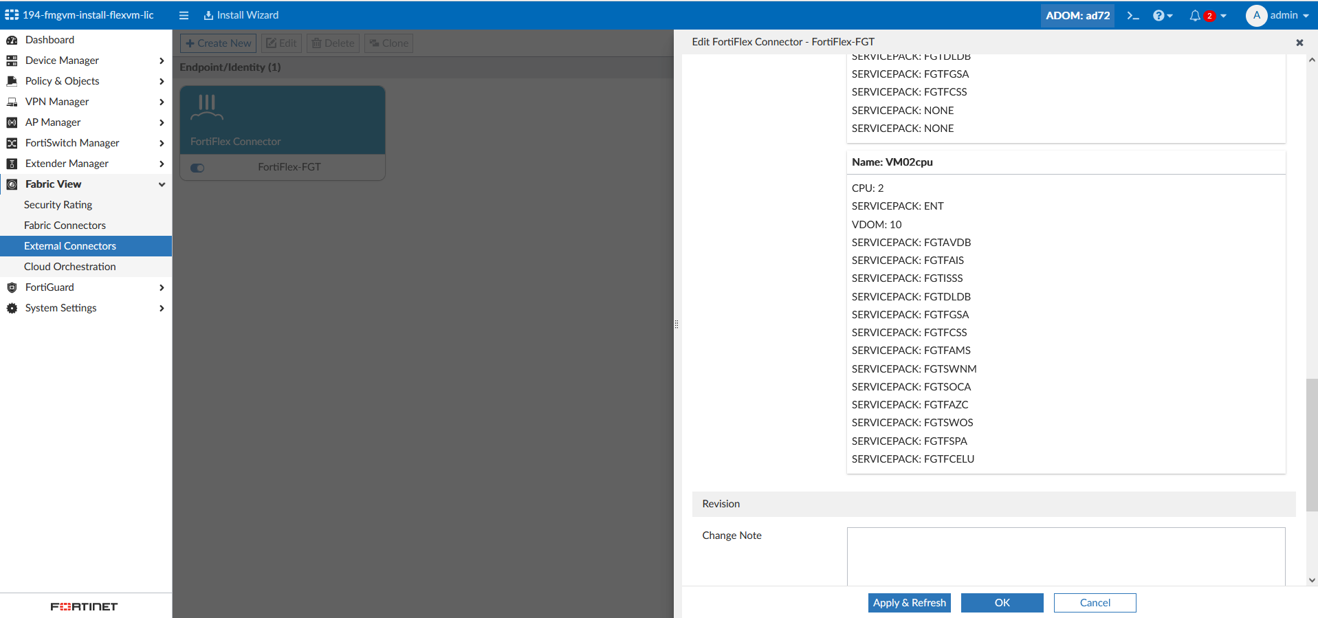 FortiManager manages the licenses for air-gapped FortiGate via the FortiFlex connector 7.4.2 ...